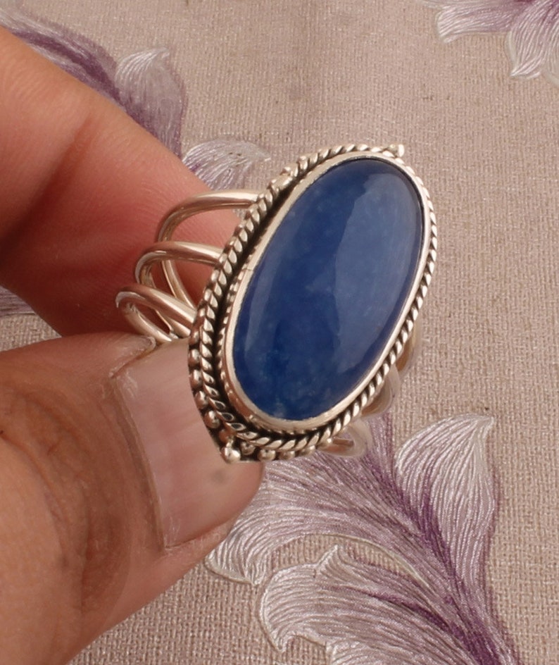 Long Oval Shape Gemstone Three Layer Ring 925 Sterling Silver | Etsy