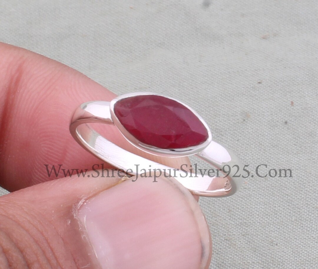 Ruby Solid 925 Sterling Silver Ring for Women, Handmade Silver Marquise ...
