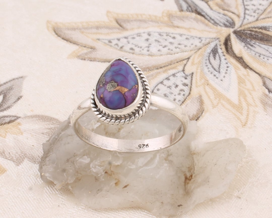 Handcrafted Ring With Composite Turquoise Gemstone Ring Cabochon Stone ...