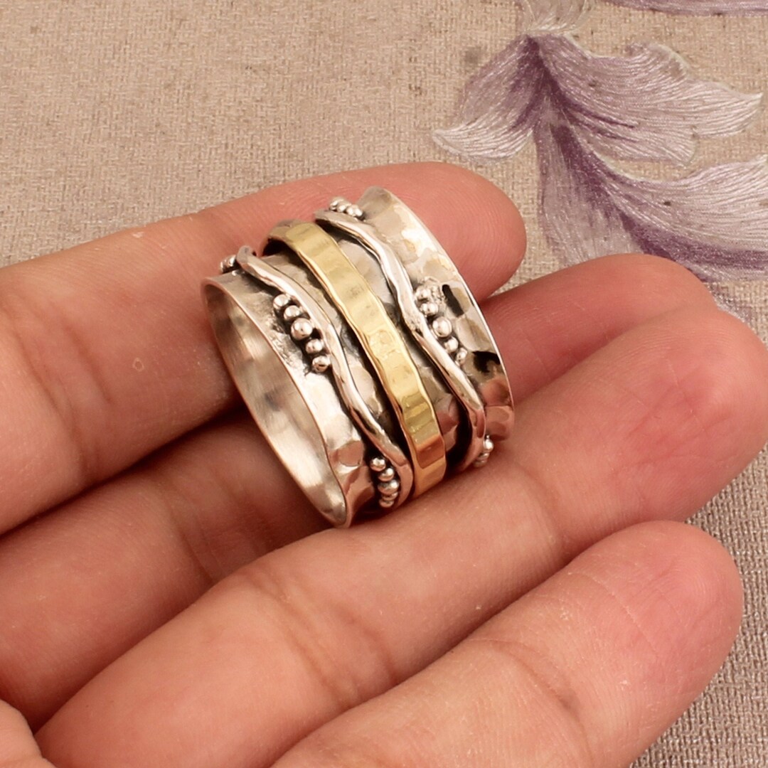 Spinner Textured 925-sterling Solid Ring With Handcrafted Plain Boho ...