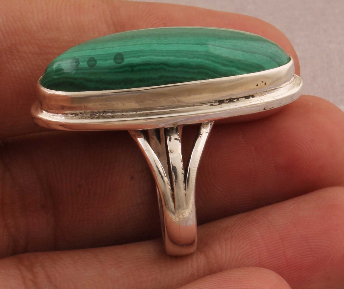 AAA Quality Malachite Gemstone Ring 925-Antique Silver | Etsy