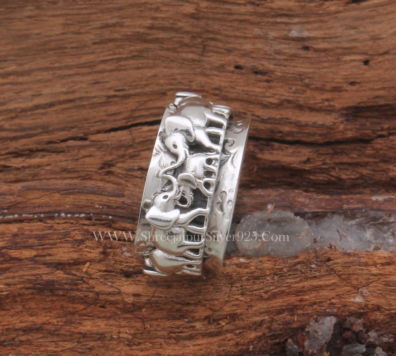 Hammered Elephant Family Ring: Sterling Silver Boho Spinner - Etsy