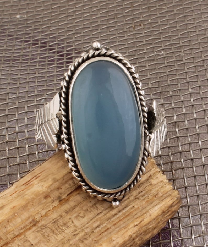 Ice Blue Chalcedony Oval Gemstone Ring 925 Sterling Silver - Etsy