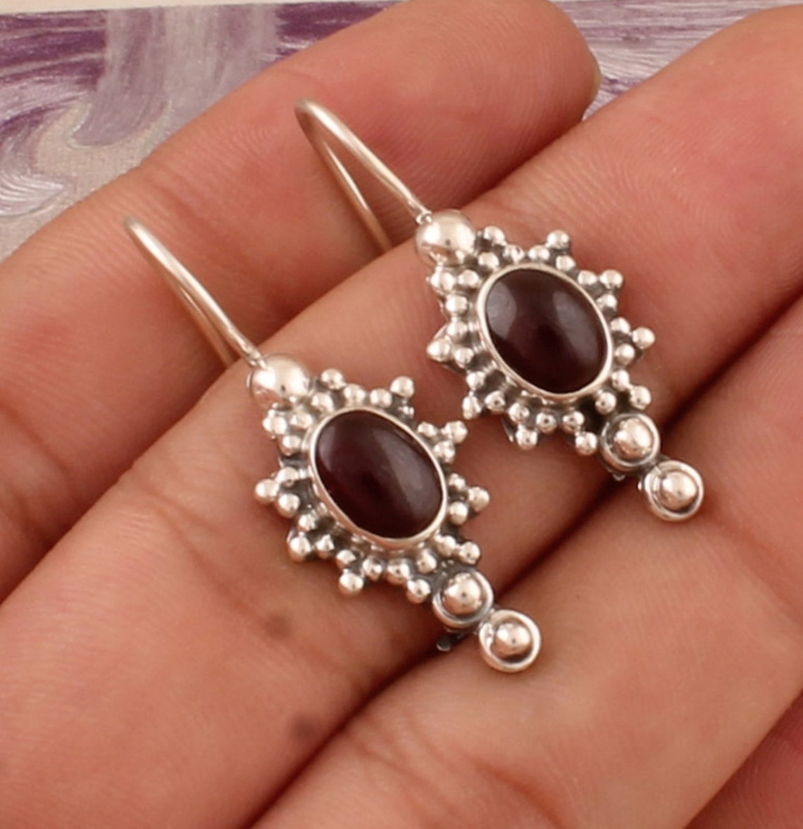 Silver Natural Multi Gemstone Earrings Designer Dotted Silver | Etsy