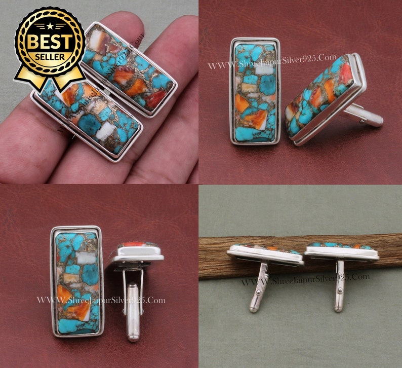 Oyster Copper Turquoise Silver Cufflink Mens Jewelry 925 - Etsy
