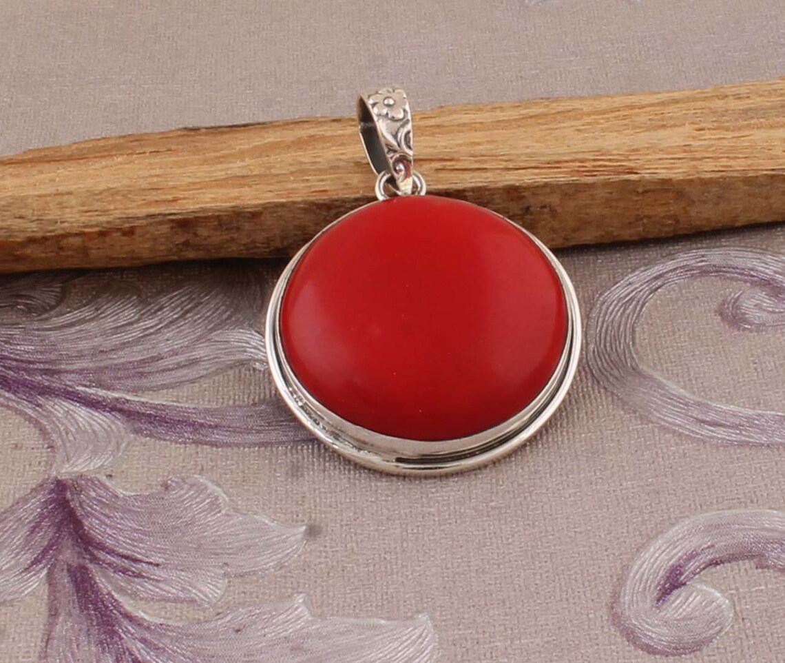 Beautiful Moonga Gemstone Pendant Round Cabochon Stone | Etsy