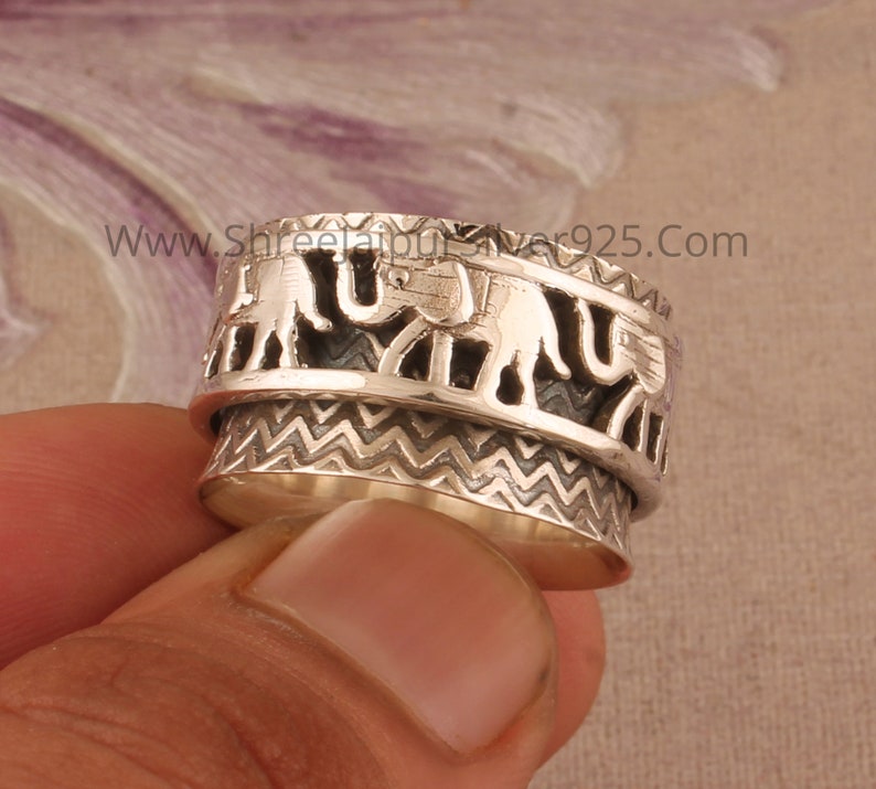 Elephant Family Spinner Ring: 925 Sterling Silver Boho Thumb Ring - Etsy