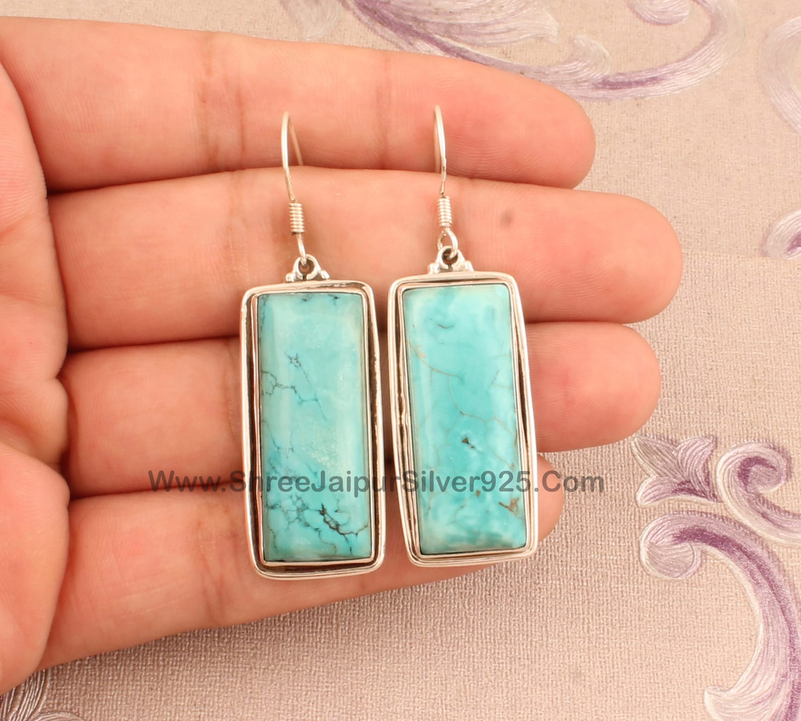 Tibetan Turquoise Rectangle Shape Stone Solid 925 Sterling | Etsy