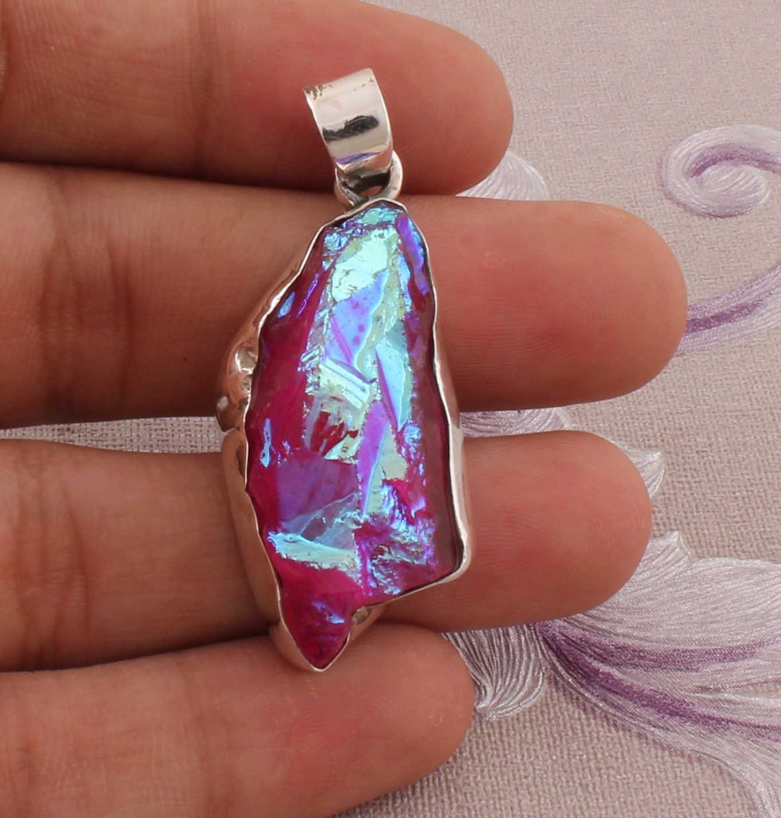 Pink Druzy Quartz Raw Top Quality Gemstone Pendant | Etsy