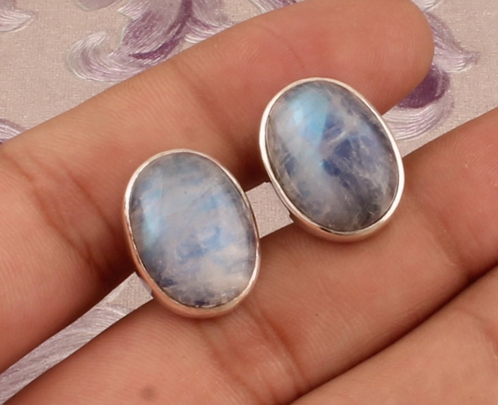 Natural Rainbow Moonstone Silver Cufflink 925 Sterling | Etsy
