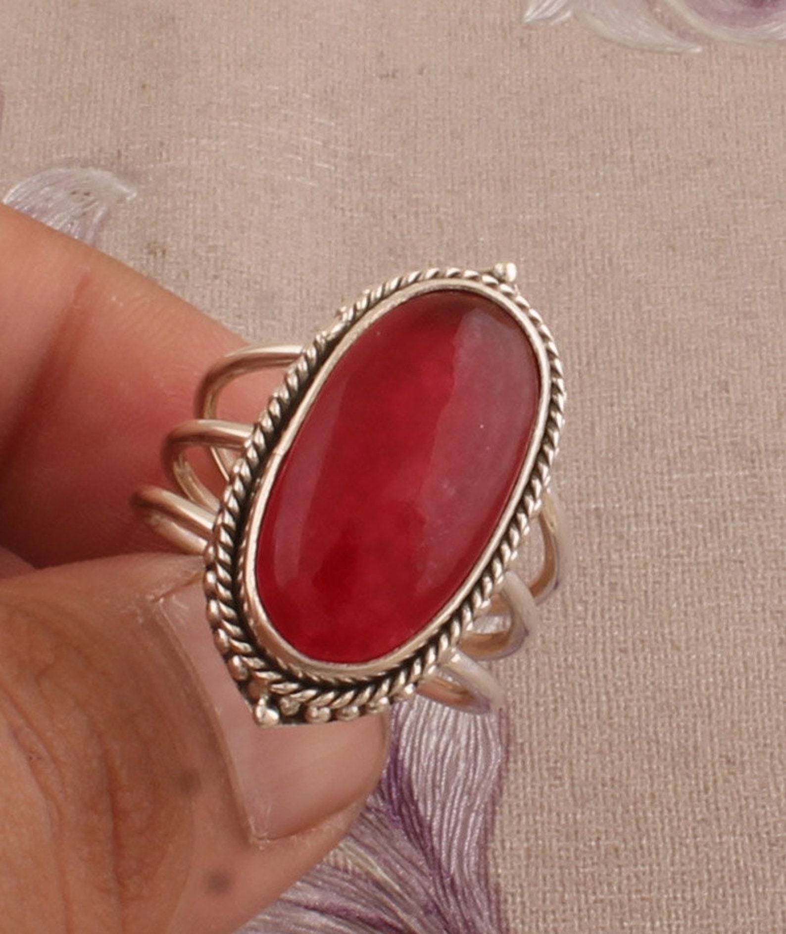 Long Oval Shape Gemstone Three Layer Ring 925 Sterling Silver - Etsy