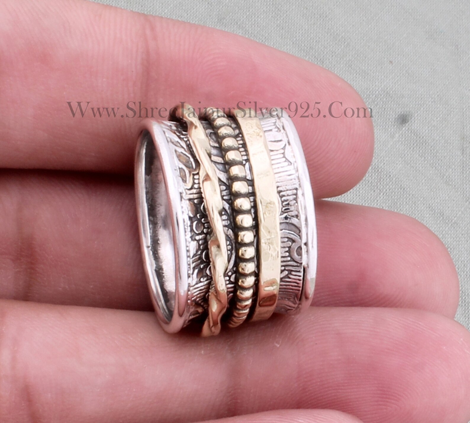 Sterling Silver Spinner Ring: Two Tone Brass Band, Thumb Ring - Etsy