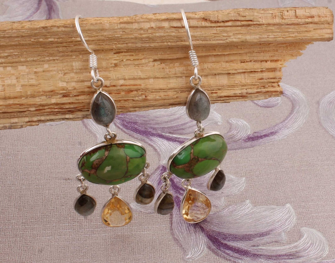Combo Gemstone Earring Composite Turquoiselabradoritecitrine - Etsy