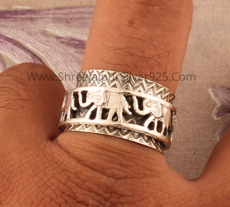 Elephant Family Spinner Ring: 925 Sterling Silver Boho Thumb Ring - Etsy