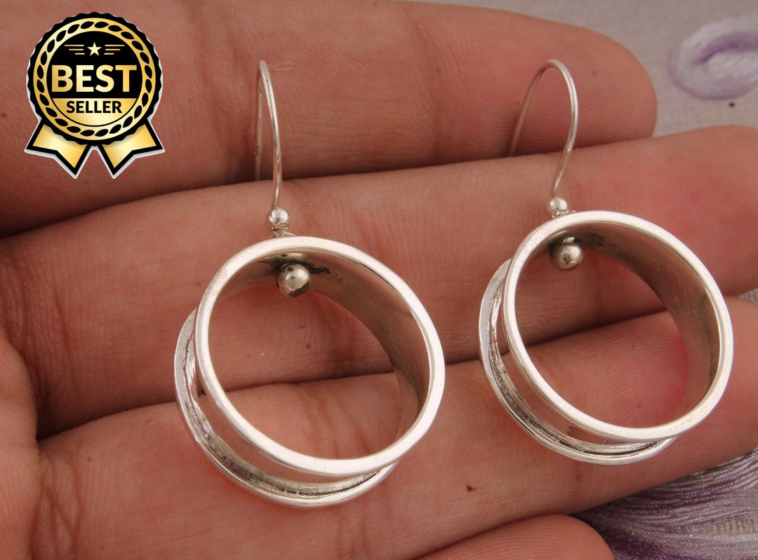 Round Earring,925-sterling Silver Earring,wedding Gift Earring, Big ...