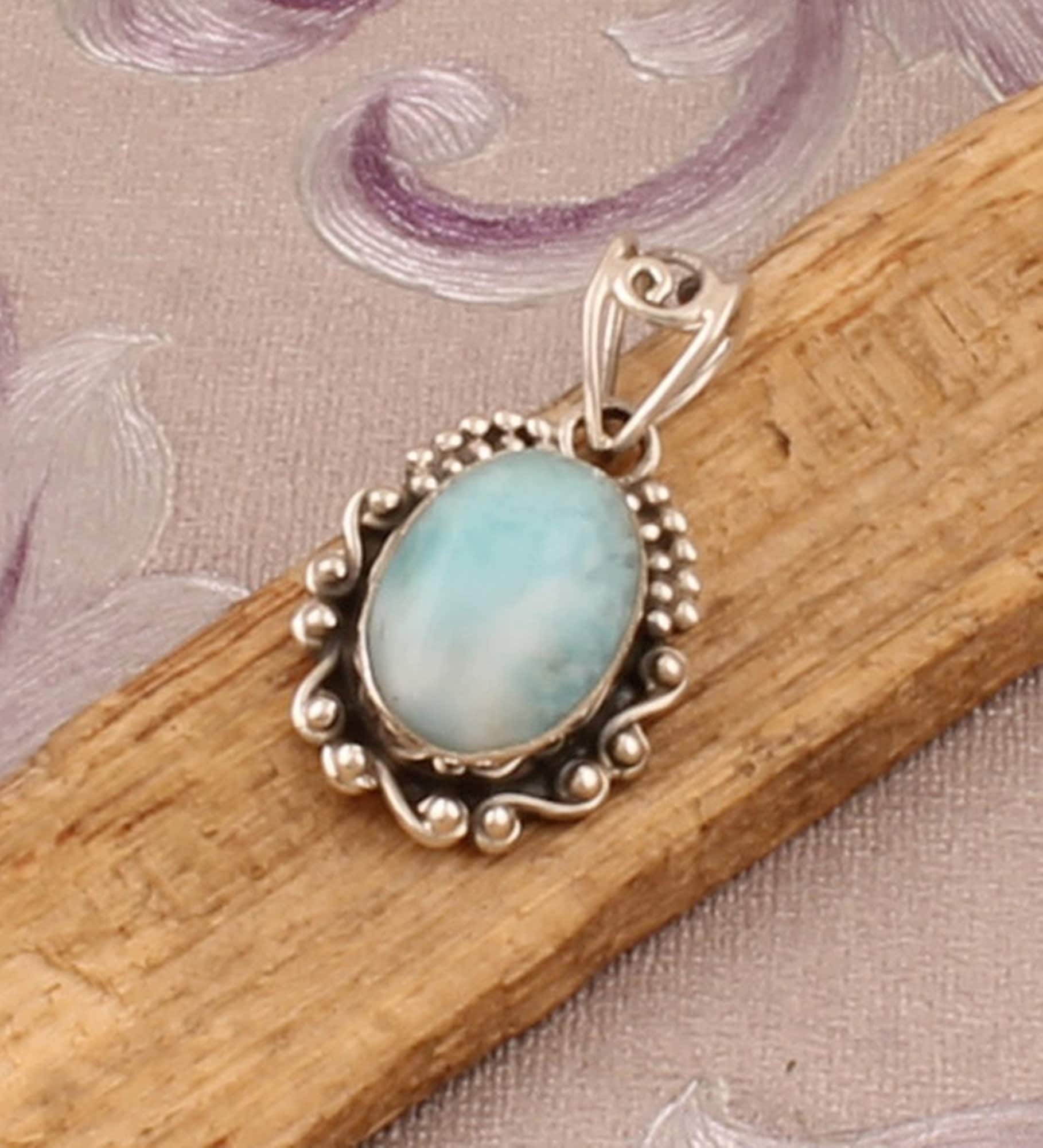 Natural Larimar Oval Shape Gemstone Pendant 925 Sterling | Etsy