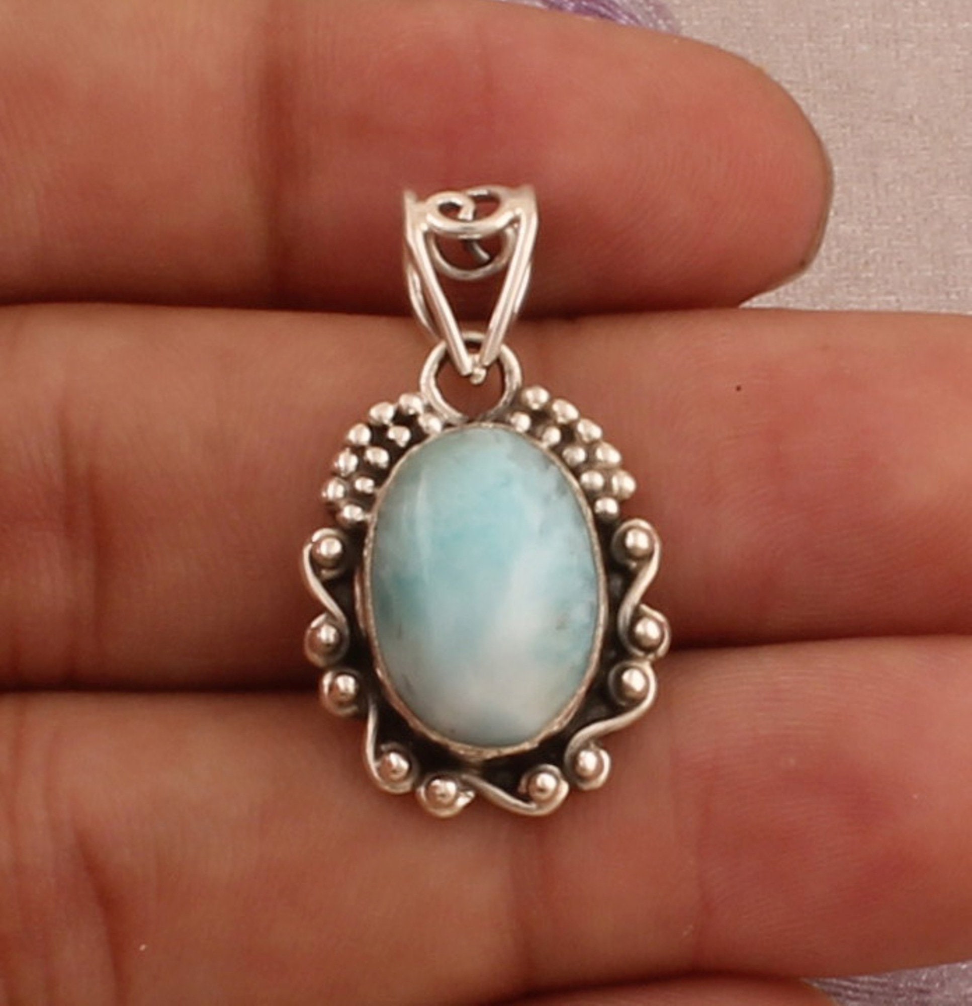 Natural Larimar Oval Shape Gemstone Pendant 925 Sterling | Etsy