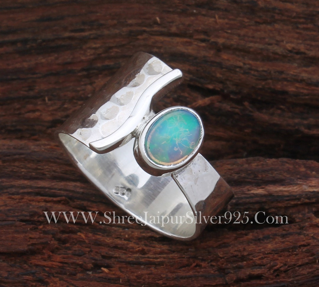 Ethiopian Opal-oval Solid 925 Sterling Silver Ring - Handmade Silver ...