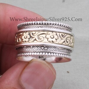 Two Tone Spinner 925 Sterling Silver Spinner Ring for Girl, Handmade ...