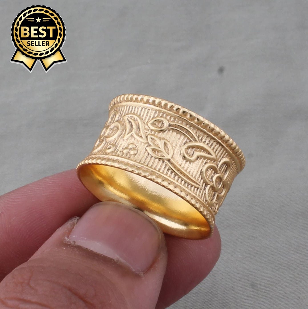 Handmade 14K Gold Plated Band Ring: Boho Floral Design - Etsy