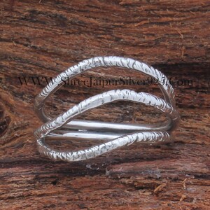 Three Layer Textured Silver Band Ring for Women Boho Solid 925 Sterling ...