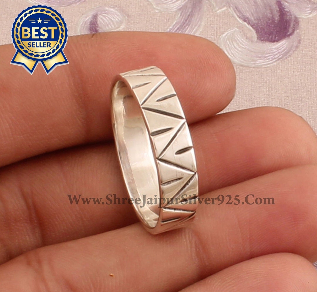 925 Sterling Silver Designer Carved Band Rings Handmade - Etsy