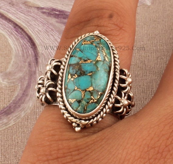 Turquoise Ring Solid Sterling Silver Ring Boho Ring Twisted | Etsy