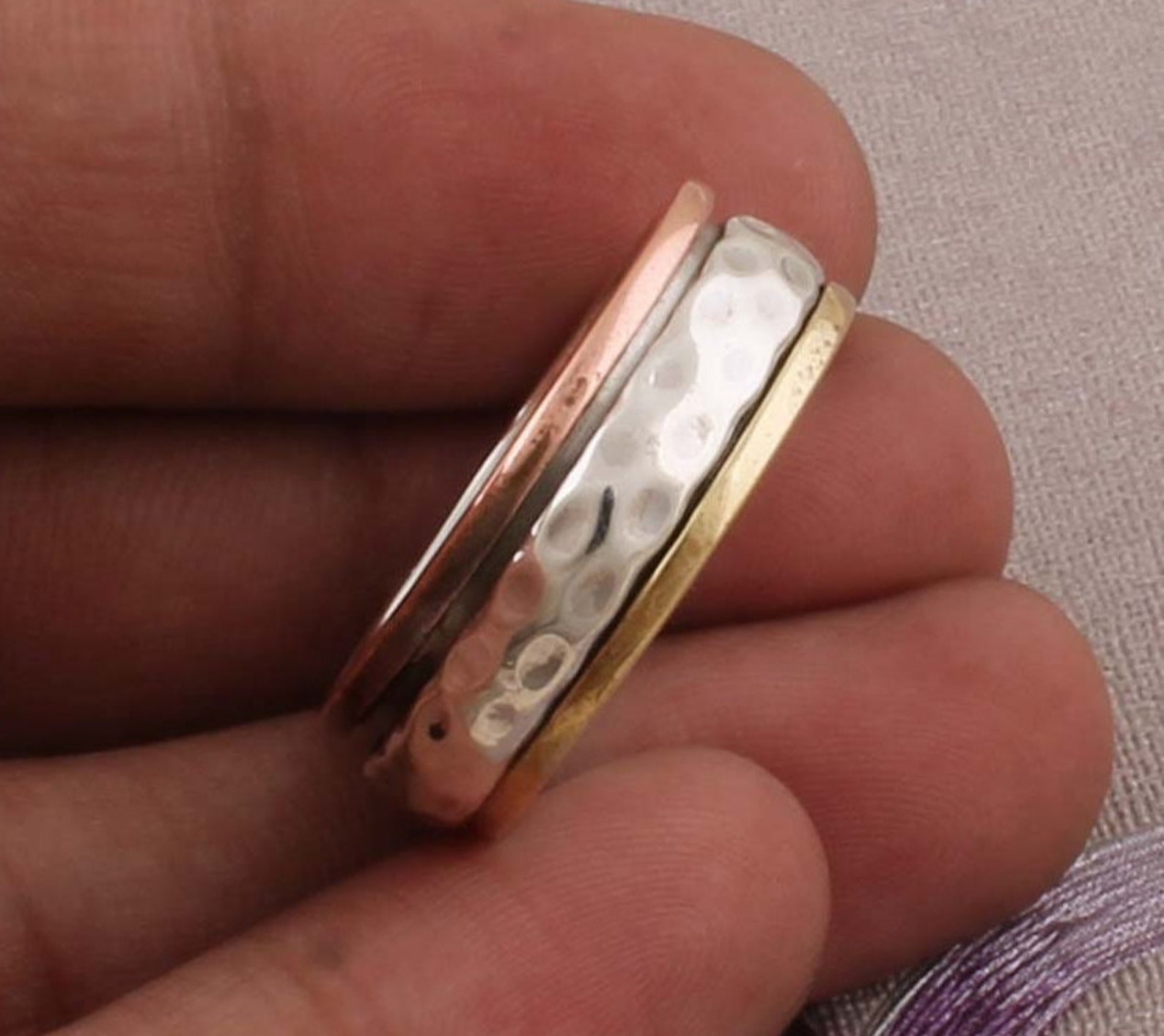 Three Tone Ring 925-sterling Silver Ringspinner Ringantique - Etsy