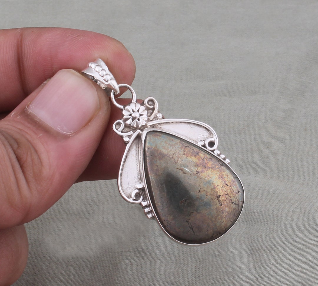 Natural Apache Pyrite Gold Pendant, 925 Sterling Silver Pendant, Gun ...