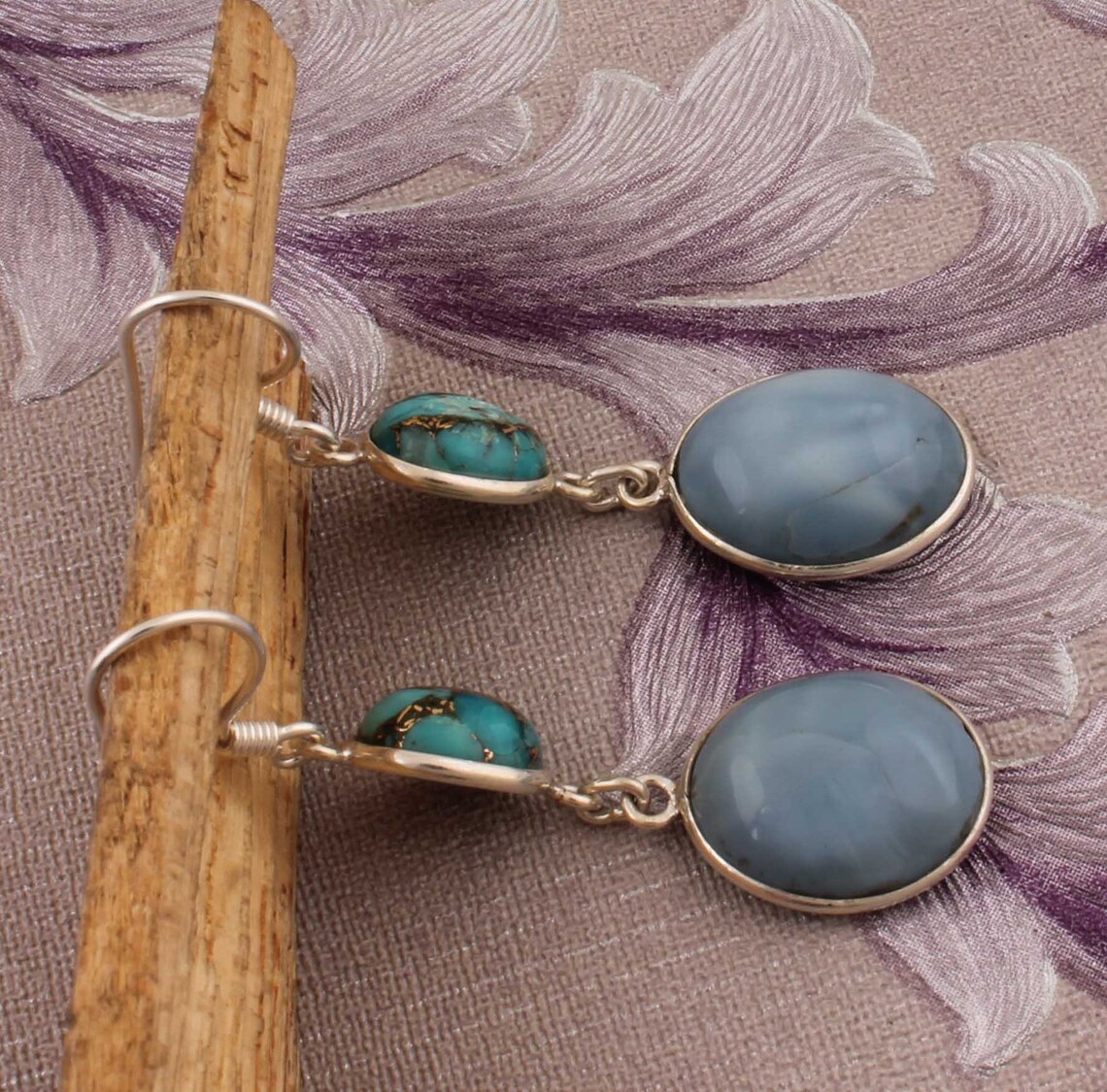 Gemstone Earring Composite Turquoiseblue Opal Gemstone - Etsy