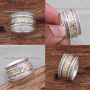Two Tone Spinner 925 Sterling Silver Spinner Ring for Girl, Handmade ...
