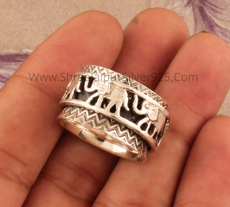 Elephant Family Spinner Ring: 925 Sterling Silver Boho Thumb Ring - Etsy