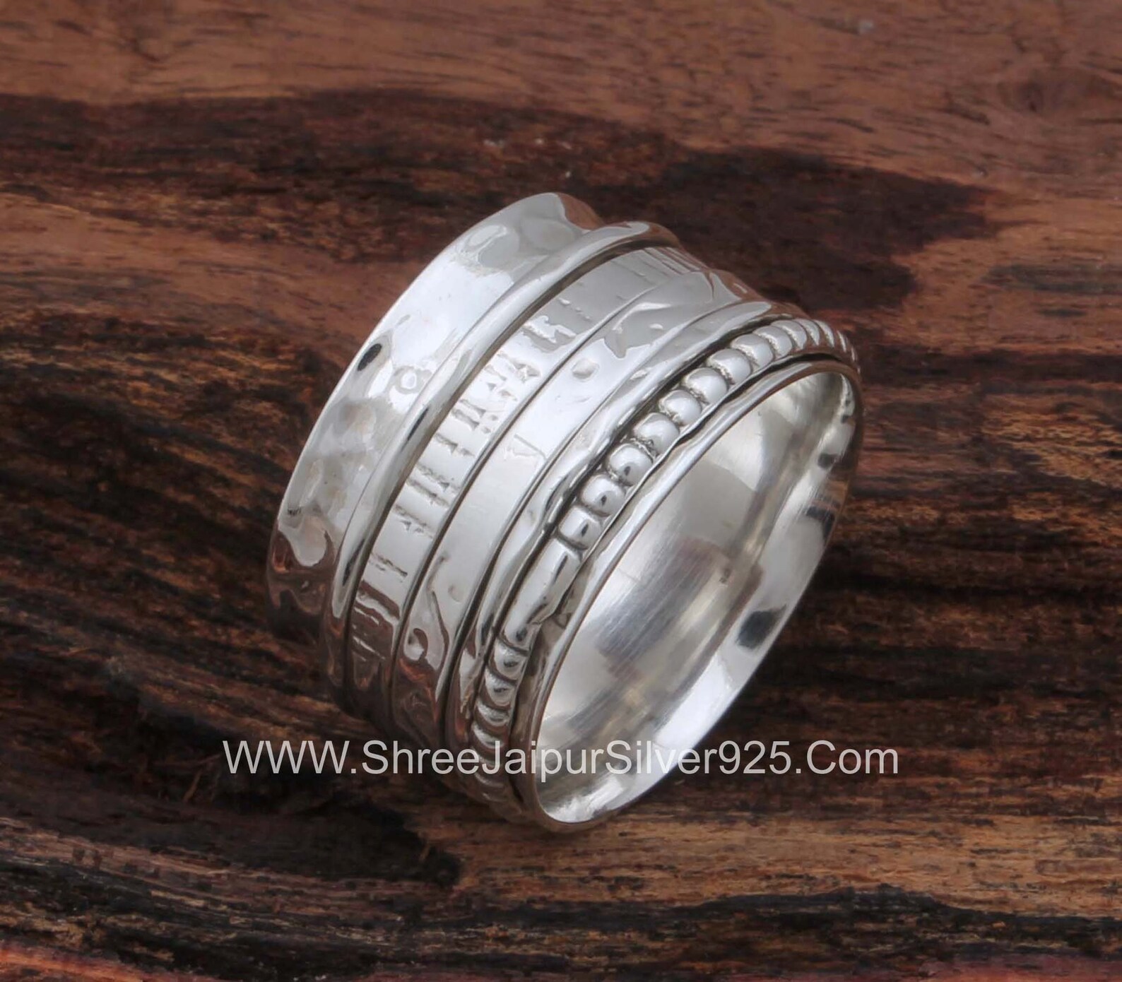Hammered Solid 925 Sterling Silver Spinner Ring for ETSY - Etsy