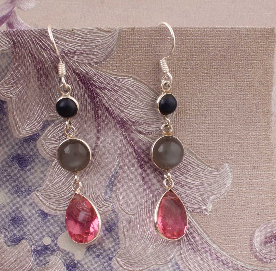 Combo Gemstone Earring Three Gemstone Earring 925-sterling Silver ...