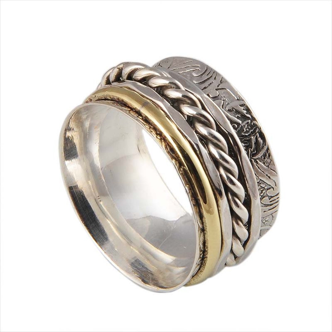 Big Size 925 Sterling Silver Ring SPINNER RING meditation Ring Silver ...
