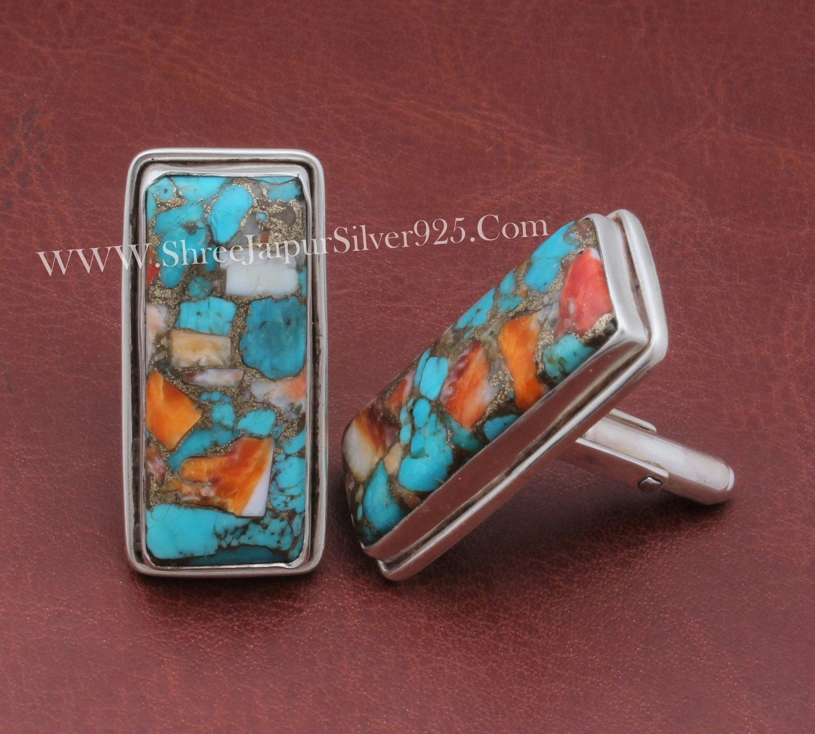 Oyster Copper Turquoise Silver Cufflink Mens Jewelry 925 - Etsy