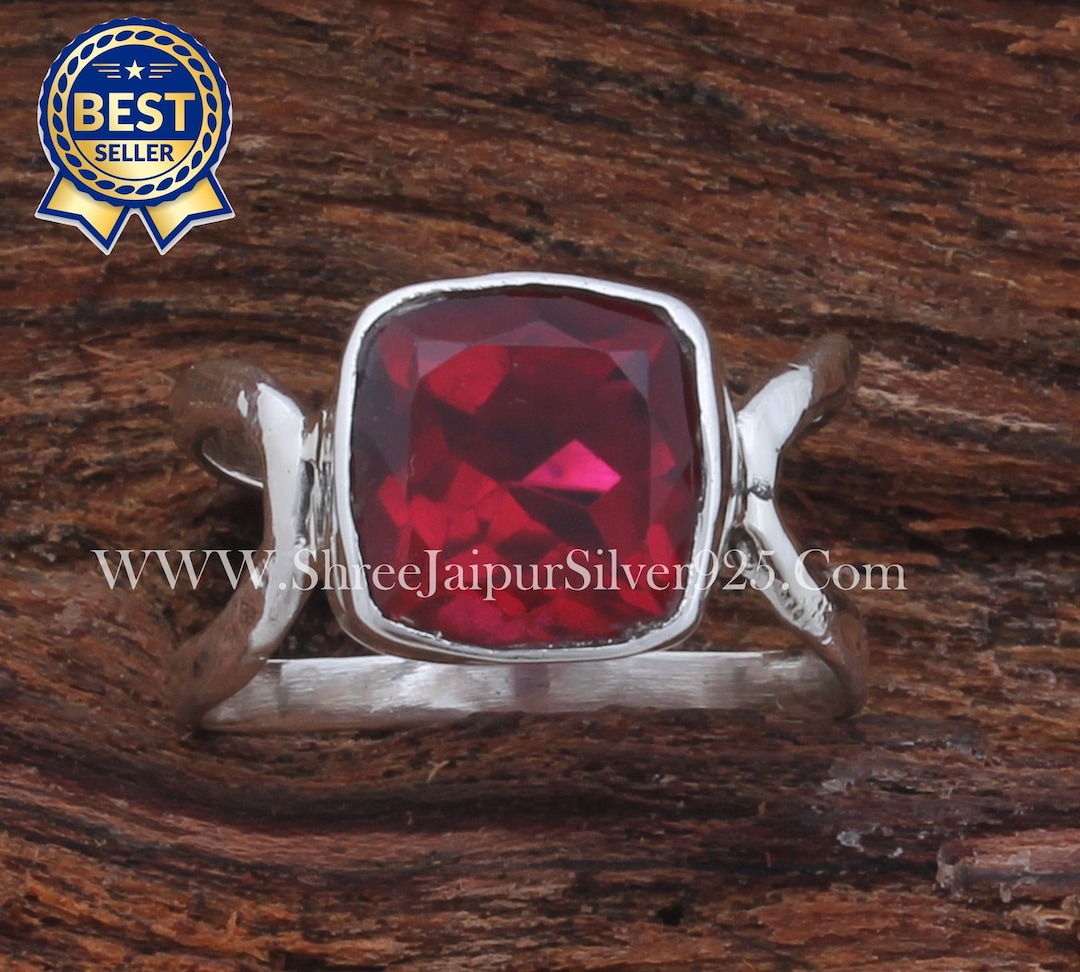Two Layer Band Ring 925 Sterling Silver Ruby Lite Quartz - Etsy