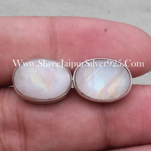 Natural Rainbow Moonstone Silver Cufflink, 925 Sterling Silver Oval ...