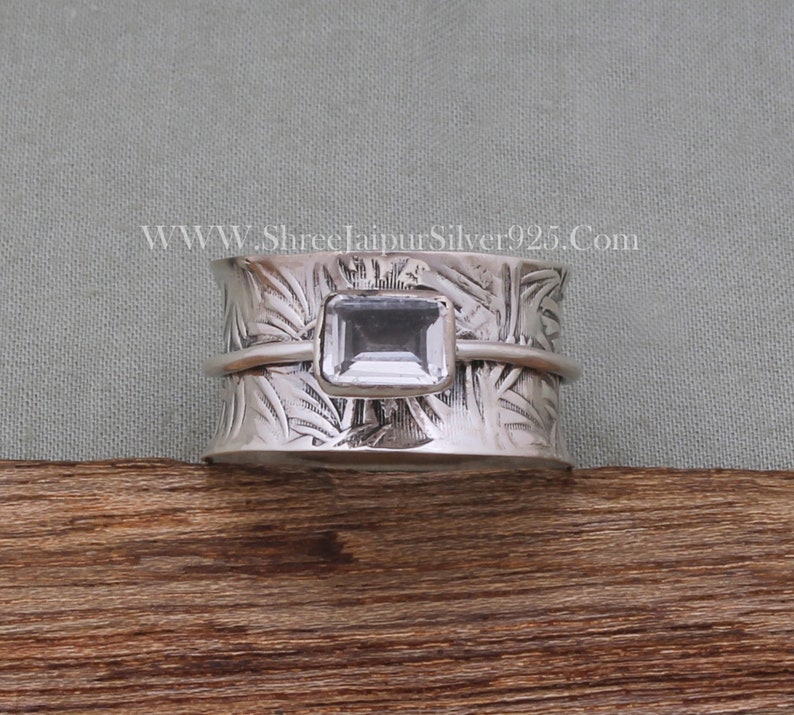 Natural Crystal Silver Spinner Ring Engraved 925 Sterling - Etsy