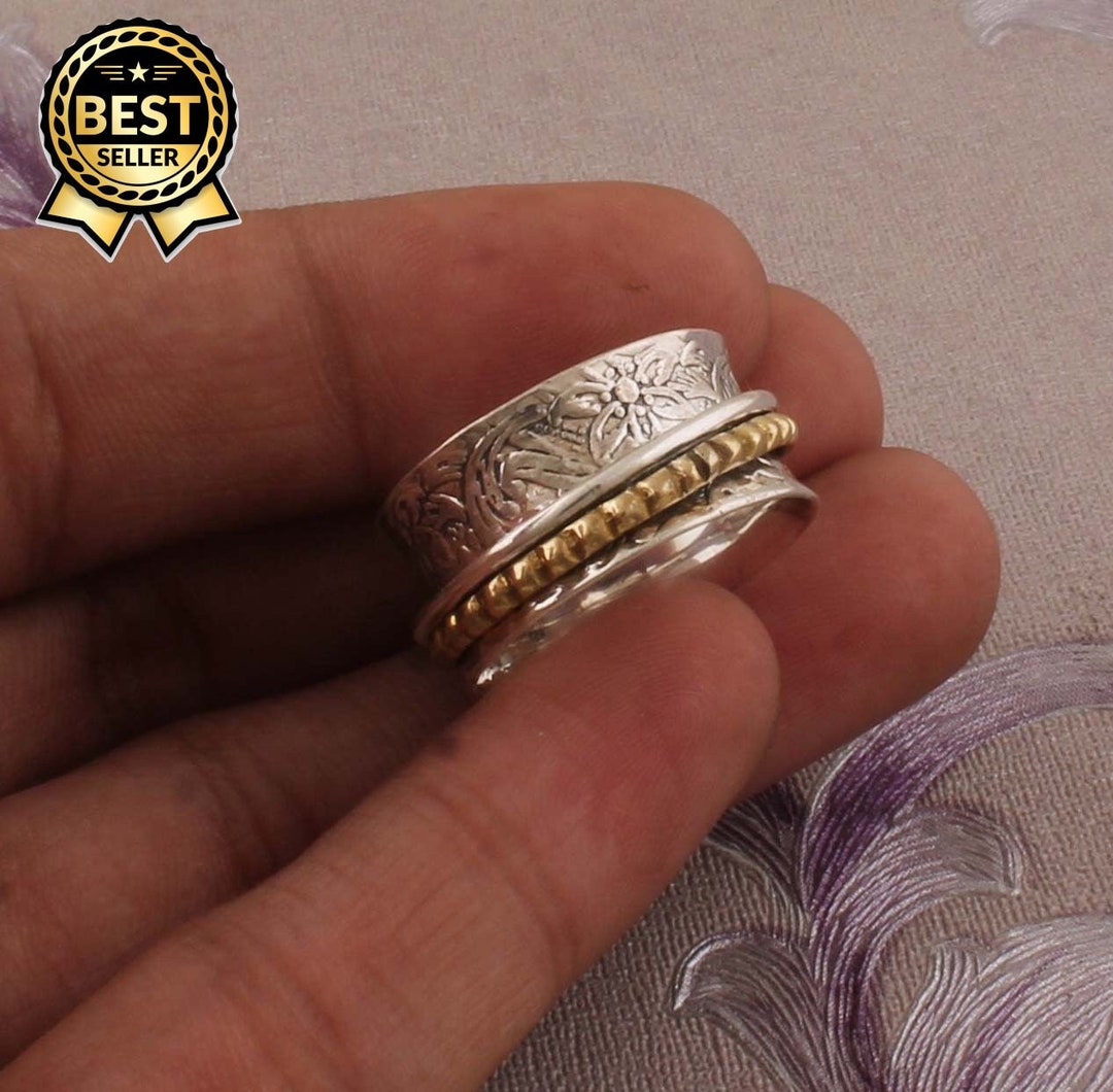 Two Tone Ring 925-sterling Silver Ringspinner Ringantique - Etsy