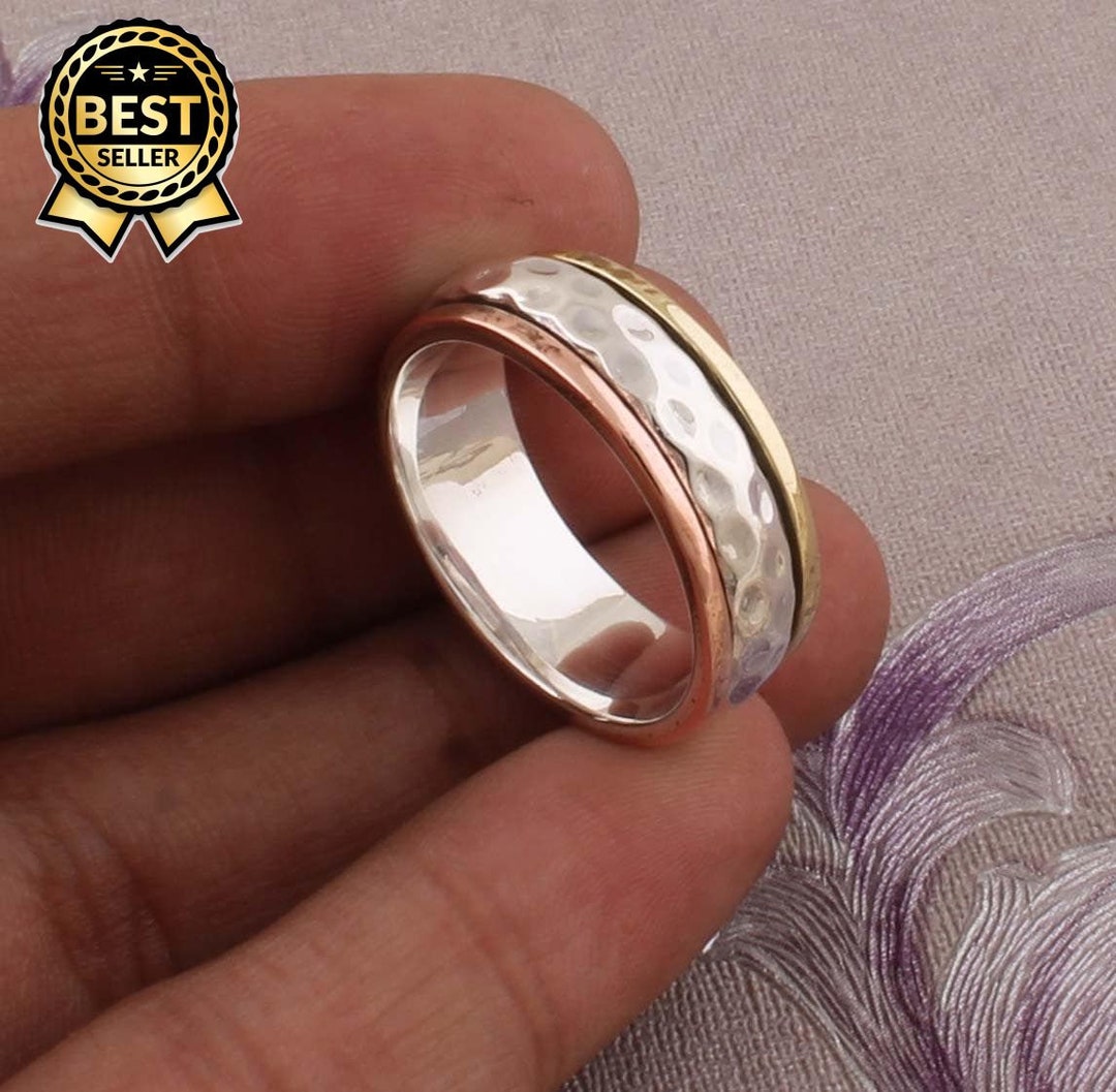 Three Tone Ring 925-sterling Silver Ringspinner Ringantique - Etsy