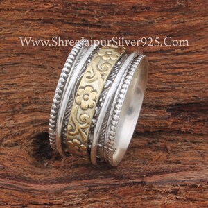 Two Tone Spinner 925 Sterling Silver Spinner Ring for Girl, Handmade ...