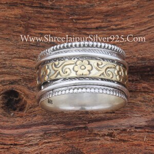 Two Tone Spinner 925 Sterling Silver Spinner Ring for Girl, Handmade ...