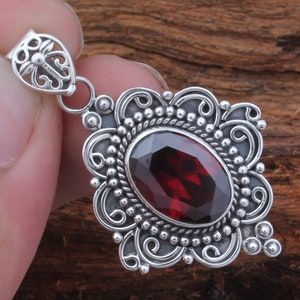 Red Garnet Solid 925 Sterling Silver Necklace Pendant for Women ...