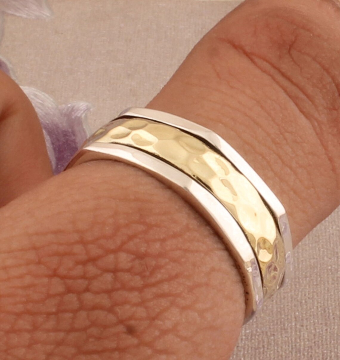 925 Sterling Silver Designer Hammered Spinner Ring - Etsy
