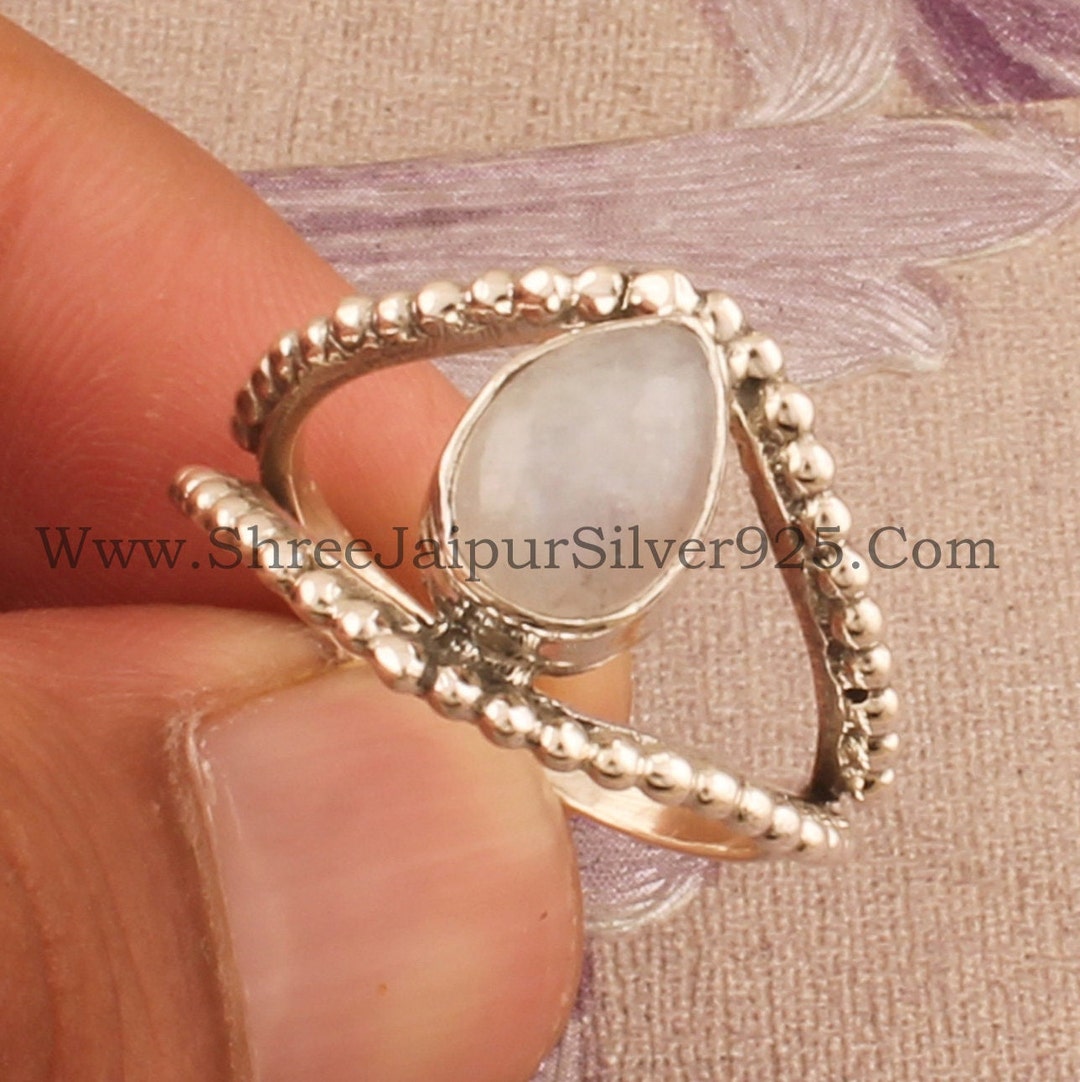 Rainbow Moonstone Solid 925 Sterling Silver Ring for Women, Handmade ...
