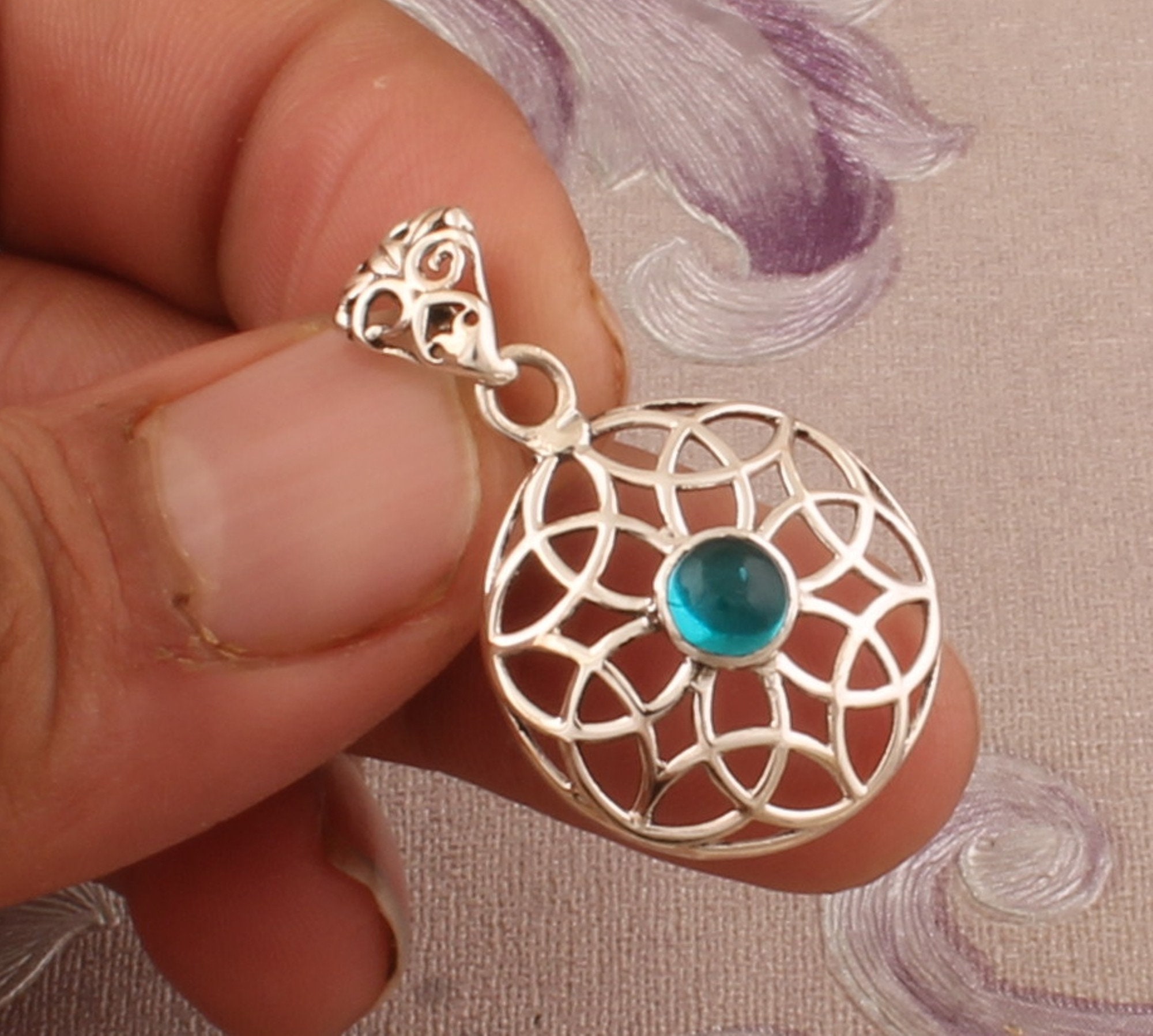 925 Sterling Silver Blue Topaz Pendant Necklace Designer | Etsy