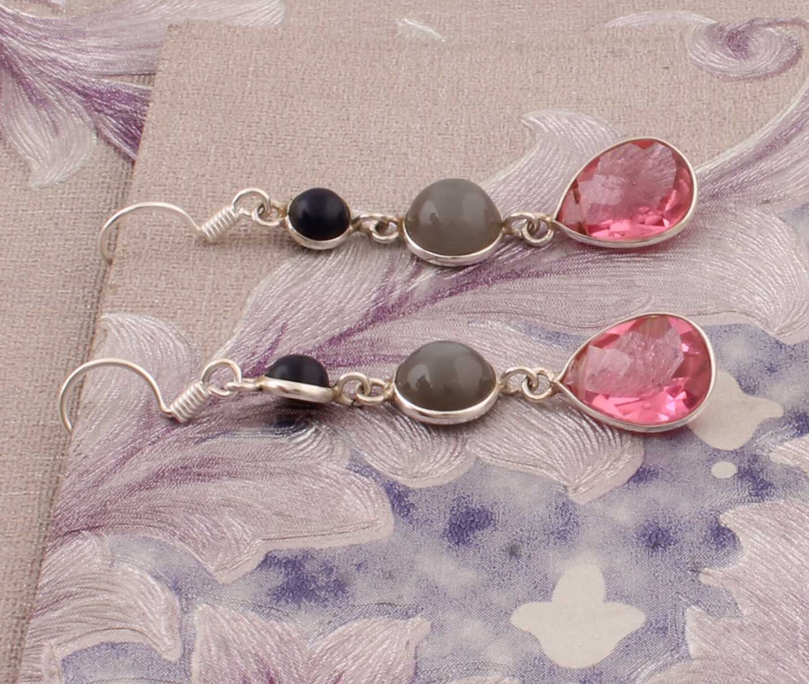 Combo Gemstone Earring Three Gemstone Earring 925-sterling - Etsy
