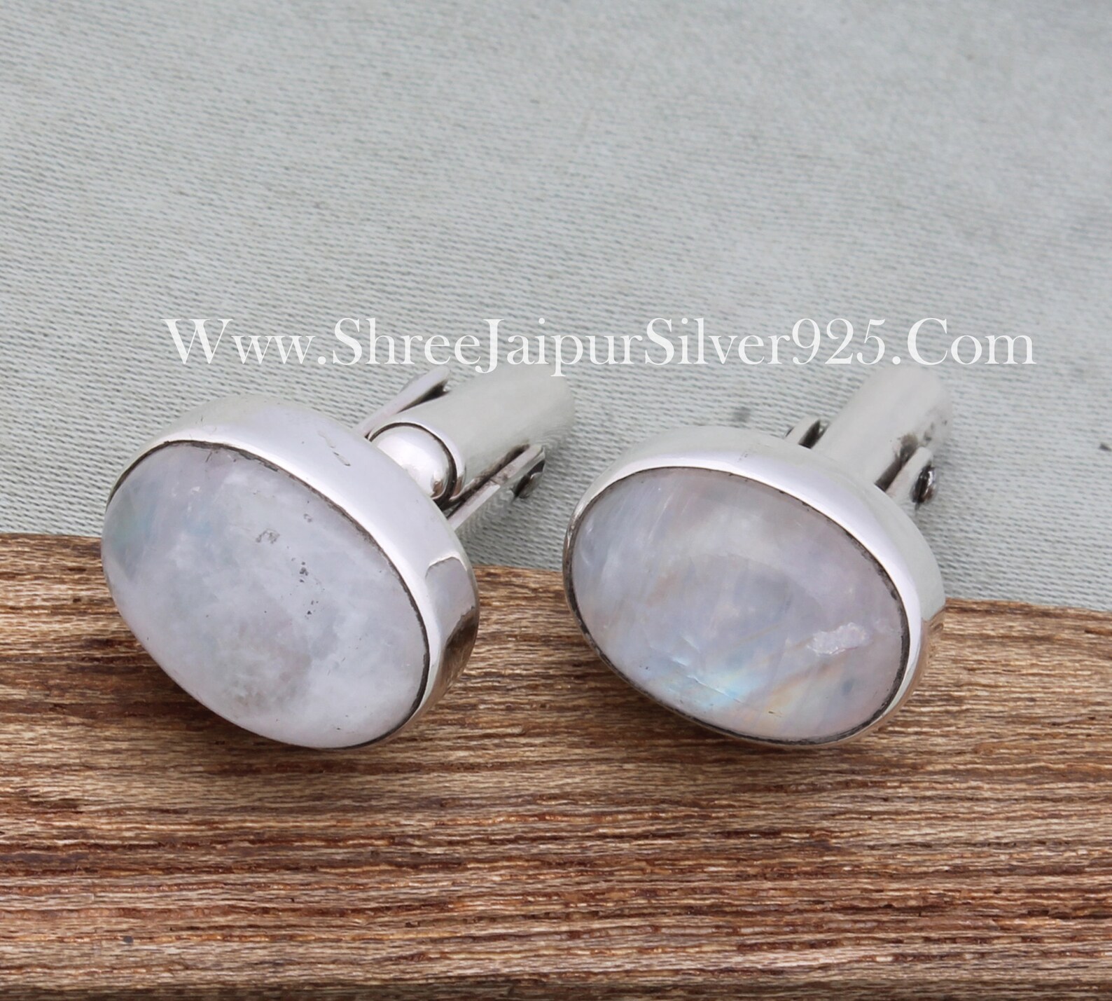Natural Rainbow Moonstone Silver Cufflink 925 Sterling Silver - Etsy
