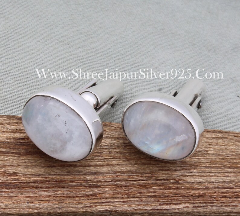 Natural Rainbow Moonstone Silver Cufflink 925 Sterling Silver - Etsy